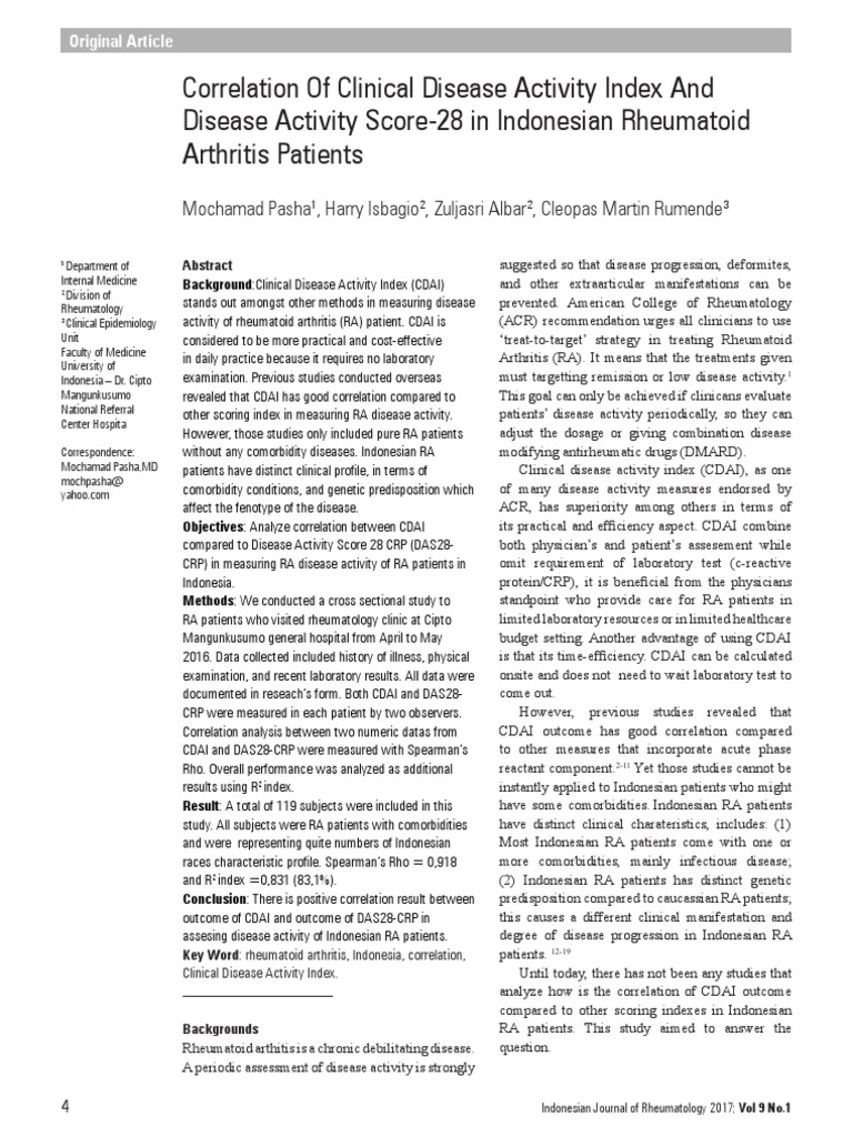 Correlation of Clinical Disease Activity Index and Disease Activity ...