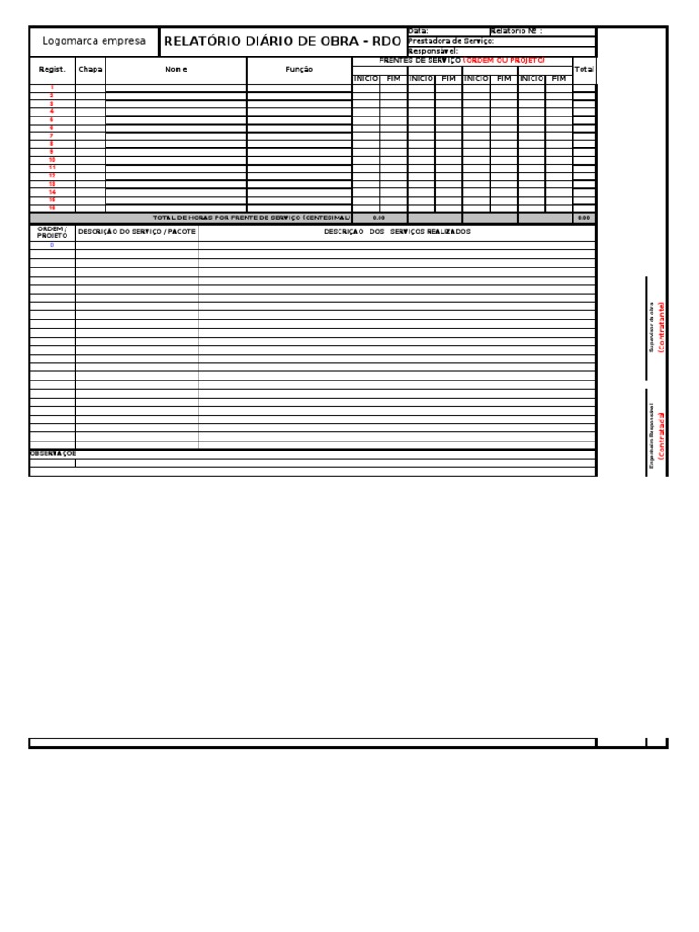 Modelo RDO Com Calculo Hora | PDF | Trabalho | Emprego