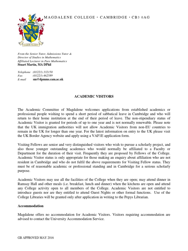 Magdalene College - Academic Visitors Policy | PDF | University Of ...