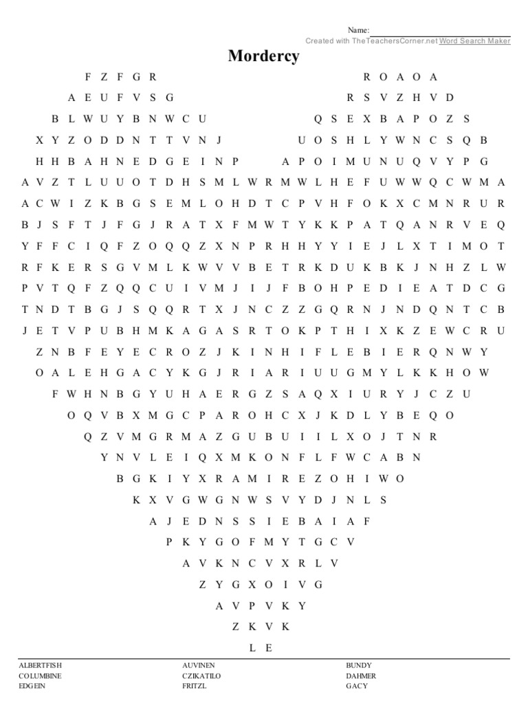 Serial Killer Word Search Puzzle | PDF | Word Puzzles | Puzzles