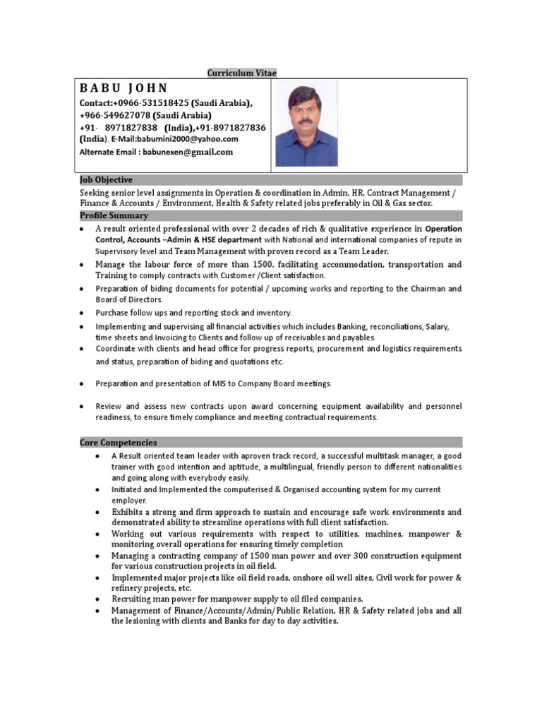 Babu John CV | PDF | Human Resources | Employment
