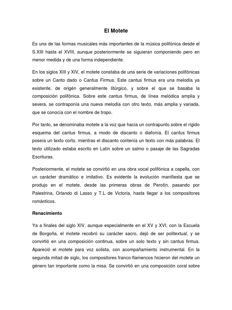 Evolución del Motete en la Música | PDF | Música clásica | Clasicismo
