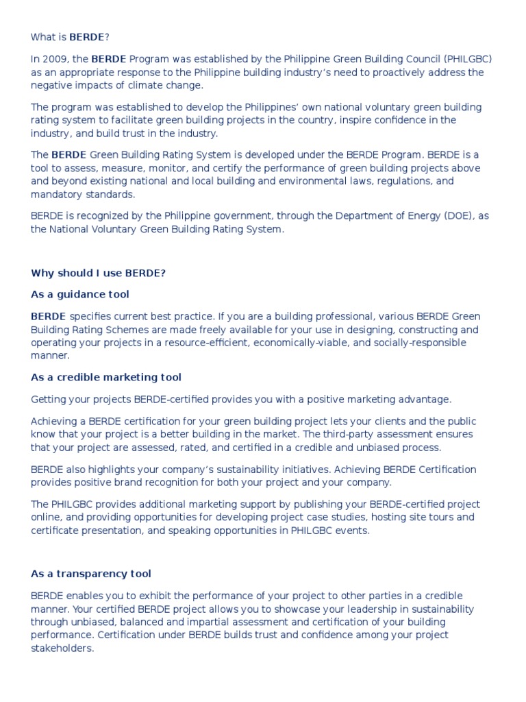 What is the BERDE green building rating system | PDF | Green Building ...