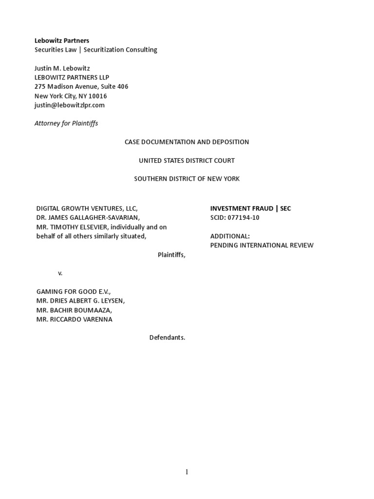 Case Evidence and Details LebowitzLPR 2 3 | PDF | Securities (Finance ...