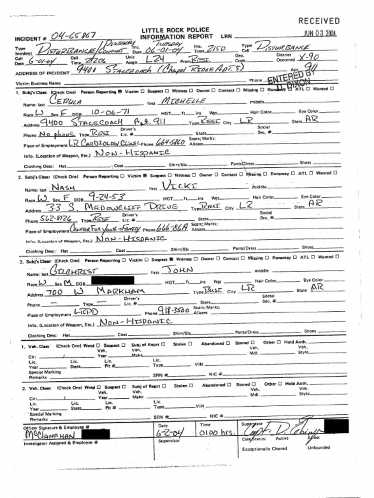 LRPD Reports On Sgt. John Gilchrist | PDF