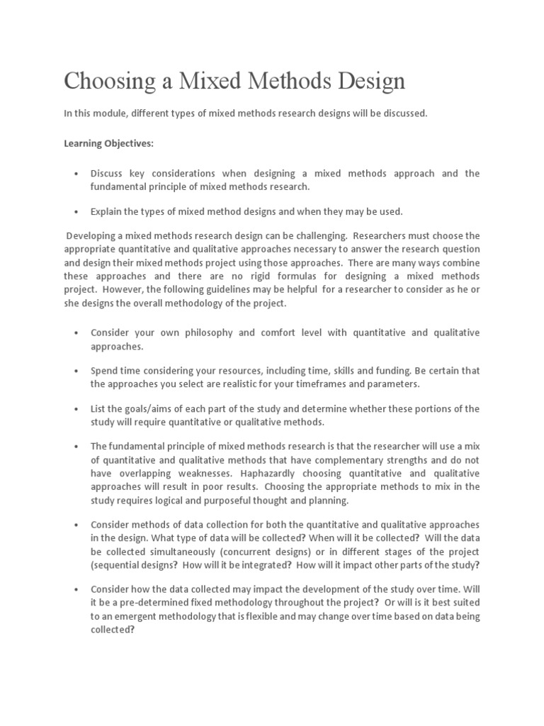 Choosing A Mixed Methods Design | PDF | Qualitative Research ...