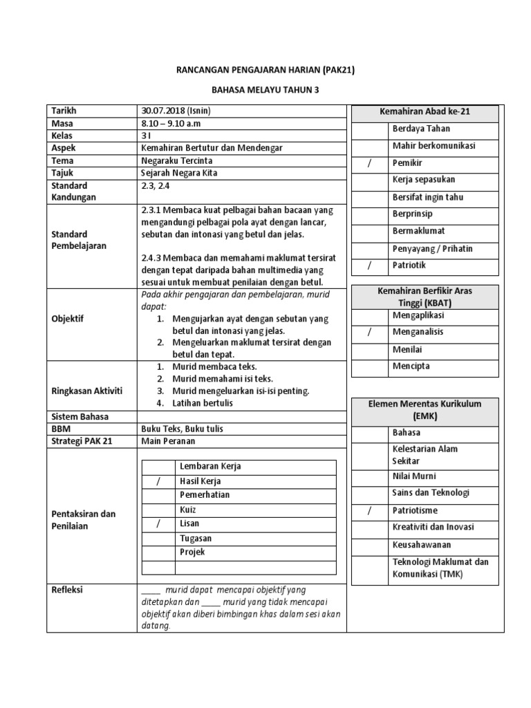 RPH Tahun 3 - Isnin | PDF
