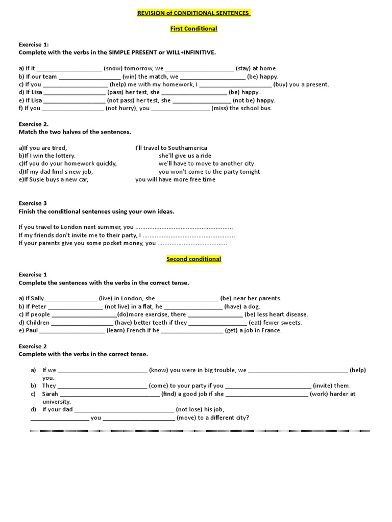 Conditional Sentences Exercises | PDF