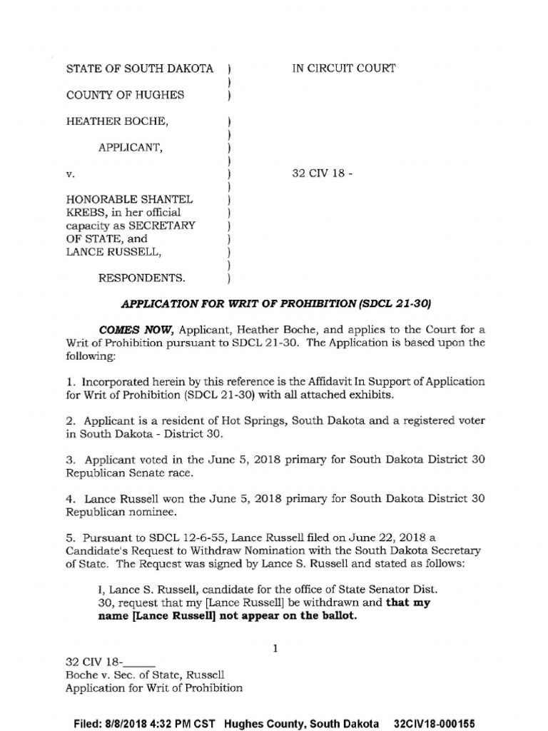 Lance Russell Writ of Prohibition | PDF