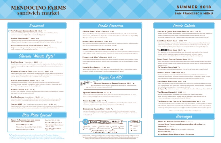 Summer 2018 San Francisco Mendocino Farms Menu | PDF | Coleslaw | Salad