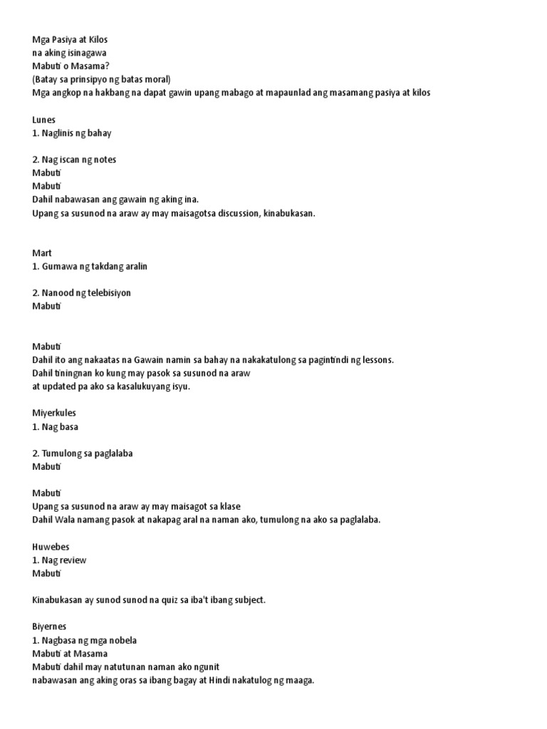 Mga Pasiya at Kilos | PDF