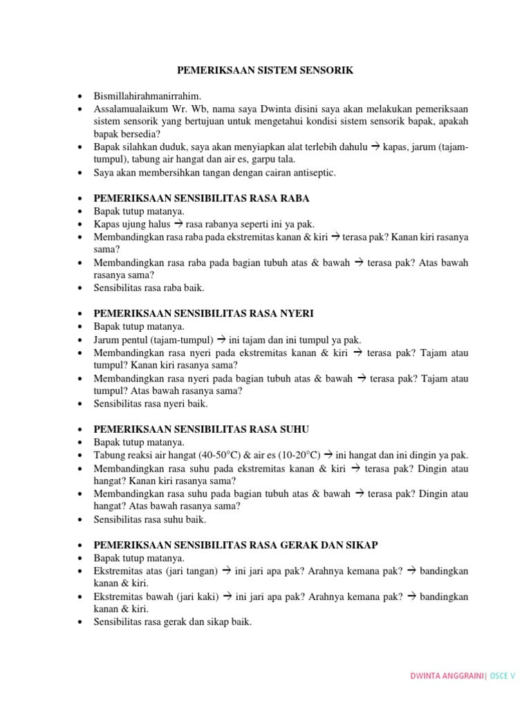 Pemeriksaan Sistem Sensorik | PDF