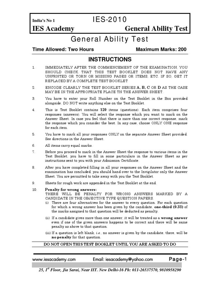 General Ability Test IES 2010 | PDF | Vertebral Column | Tobacco Smoking