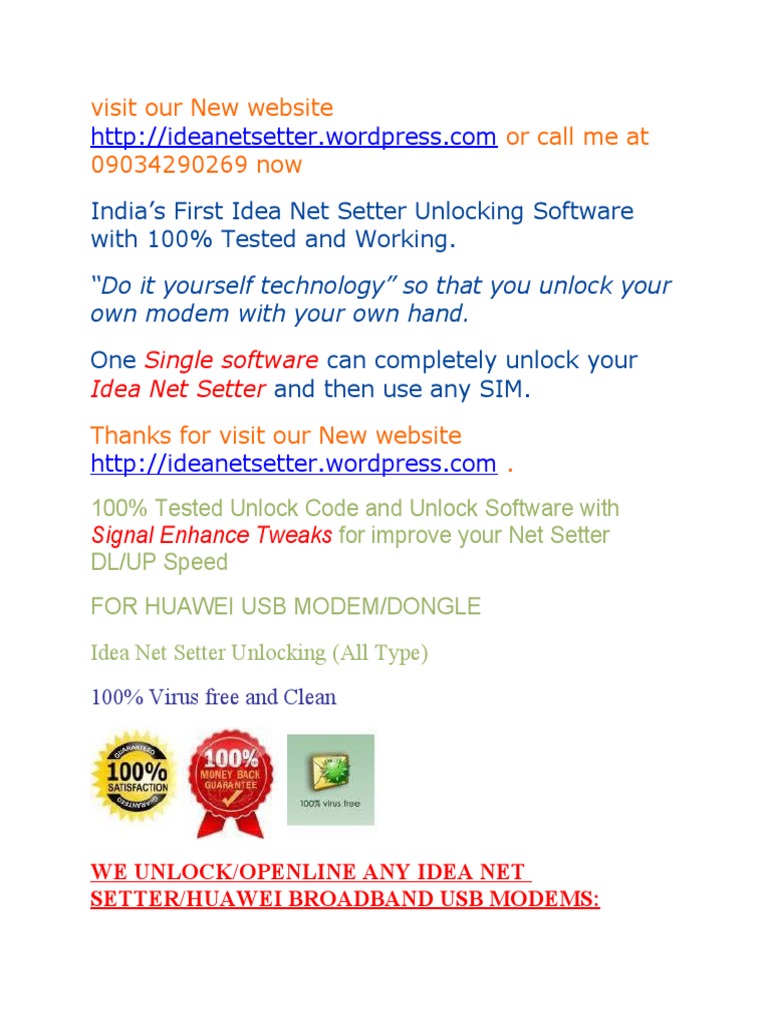 Unlocking Idea Net Setter Modems | PDF | Computers