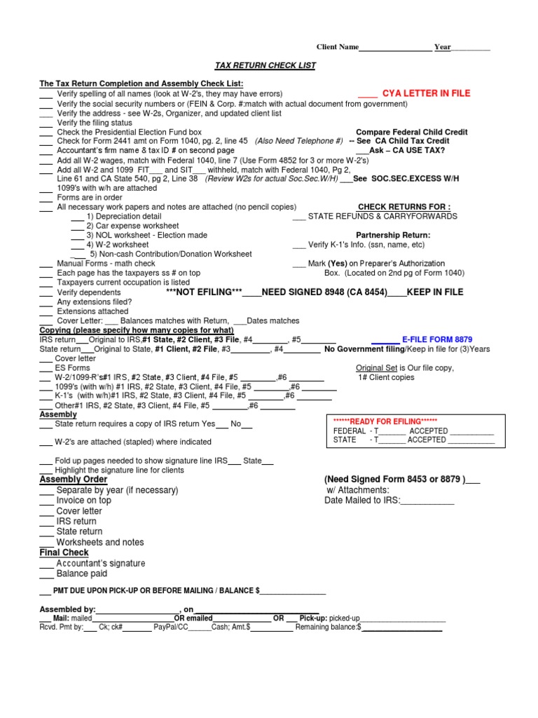Tax Checklist REV 2 | PDF | Irs Tax Forms | Internal Revenue Service