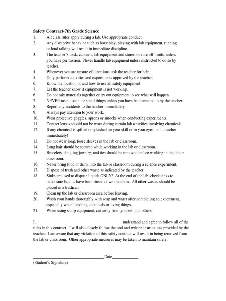 Safety Contract | PDF | Classroom | Nature