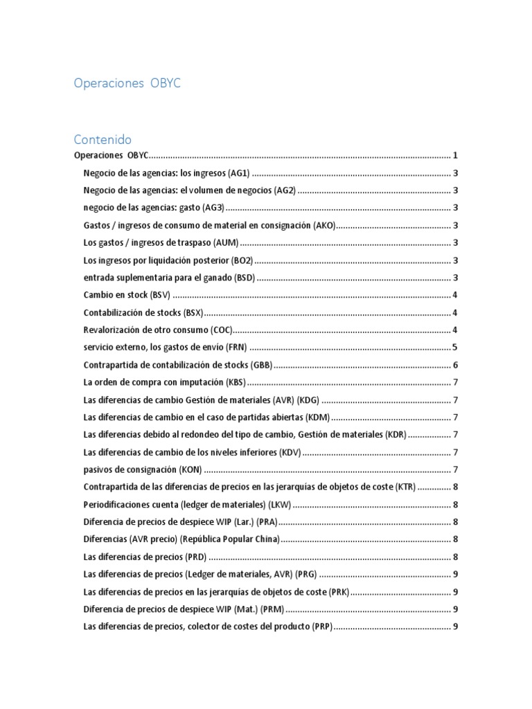Operaciones OBYC SAP | PDF | Contabilidad | Precios