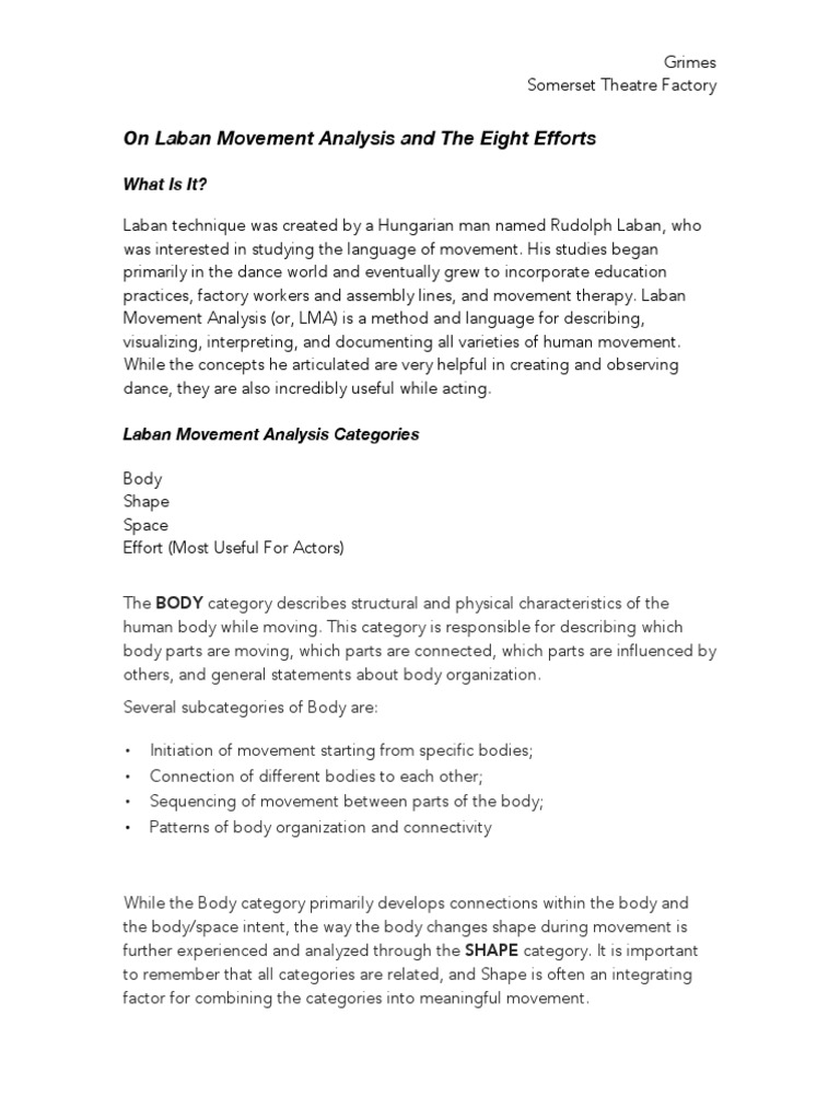 Laban Movement Analysis for Actors | PDF | Cognition | Psychological ...