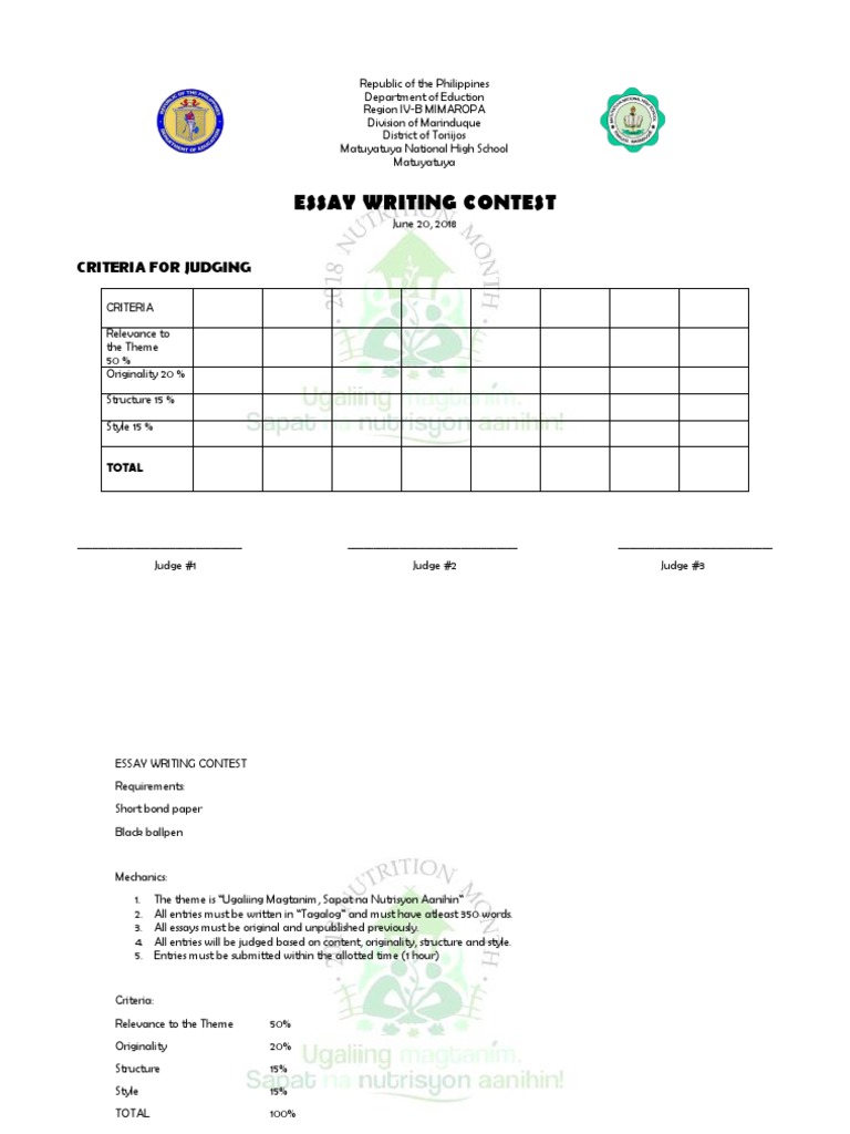 Essay Writing Contest: Criteria For Judging | PDF
