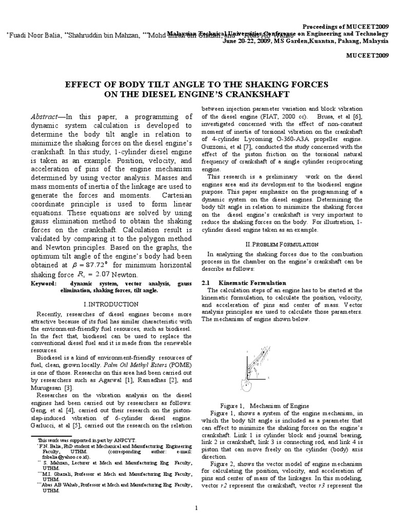 Effect of Engine Position (Full Paper) | PDF | Force | Kinematics