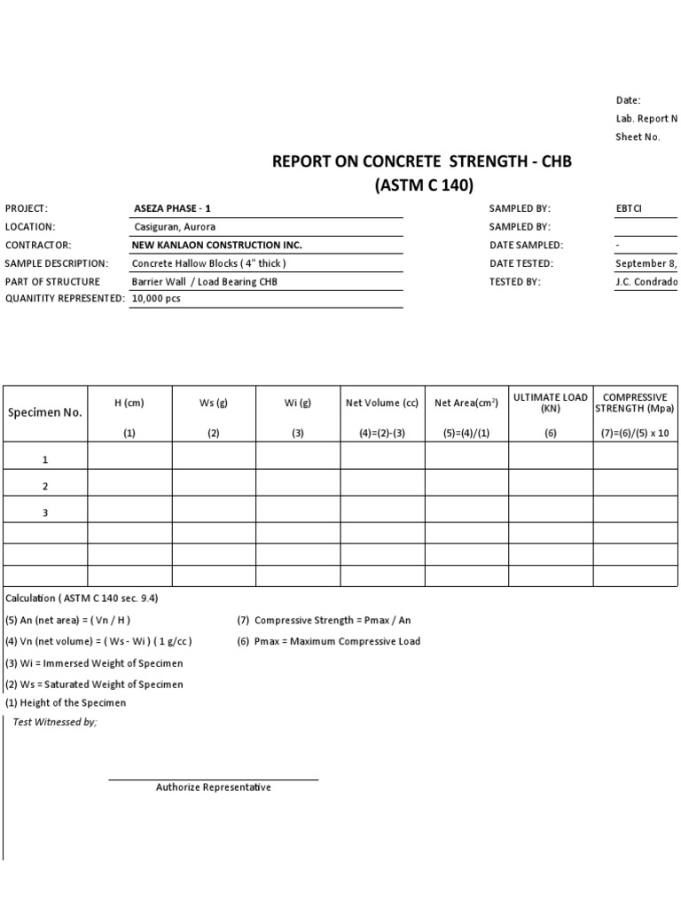 CHB Compressive Strength Report | PDF | Building Technology ...