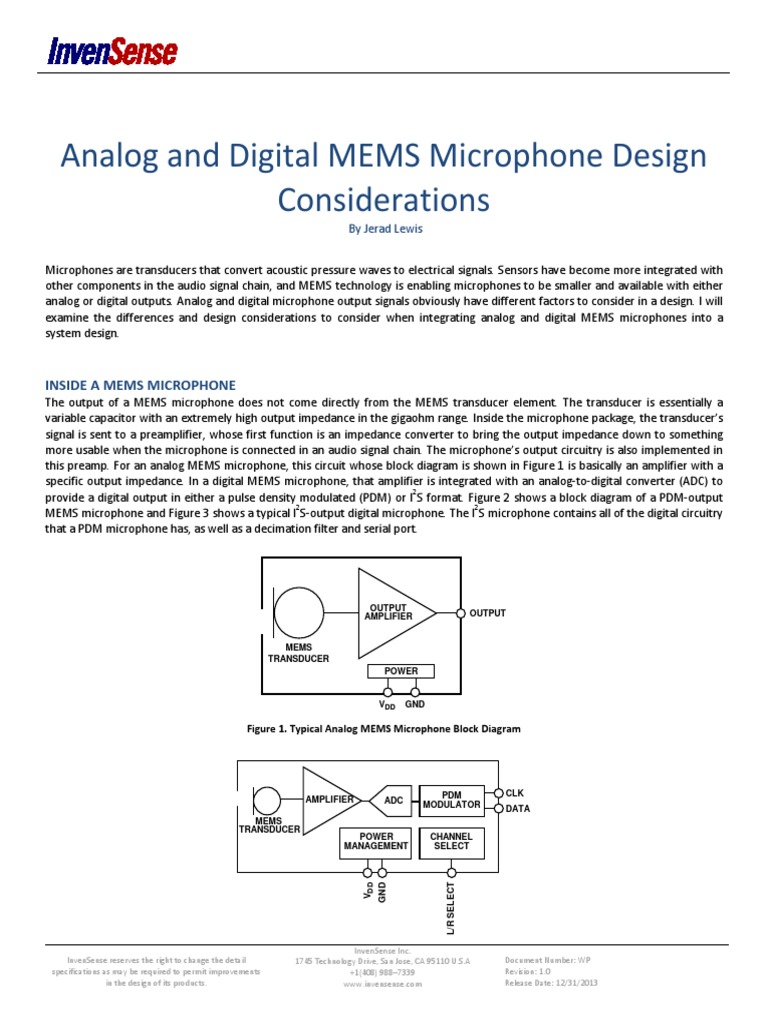 Analog and Digital MEMS Microphone Design Considerations6 | PDF ...