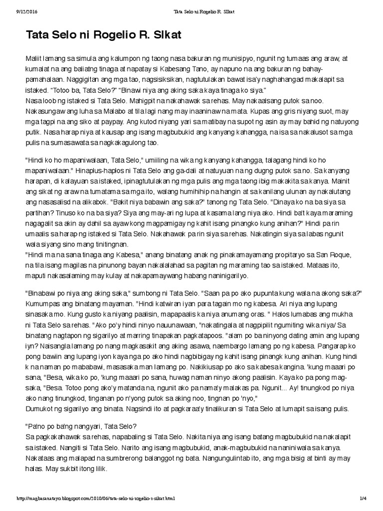 3 Tata Selo Ni Rogelio Sicat | PDF