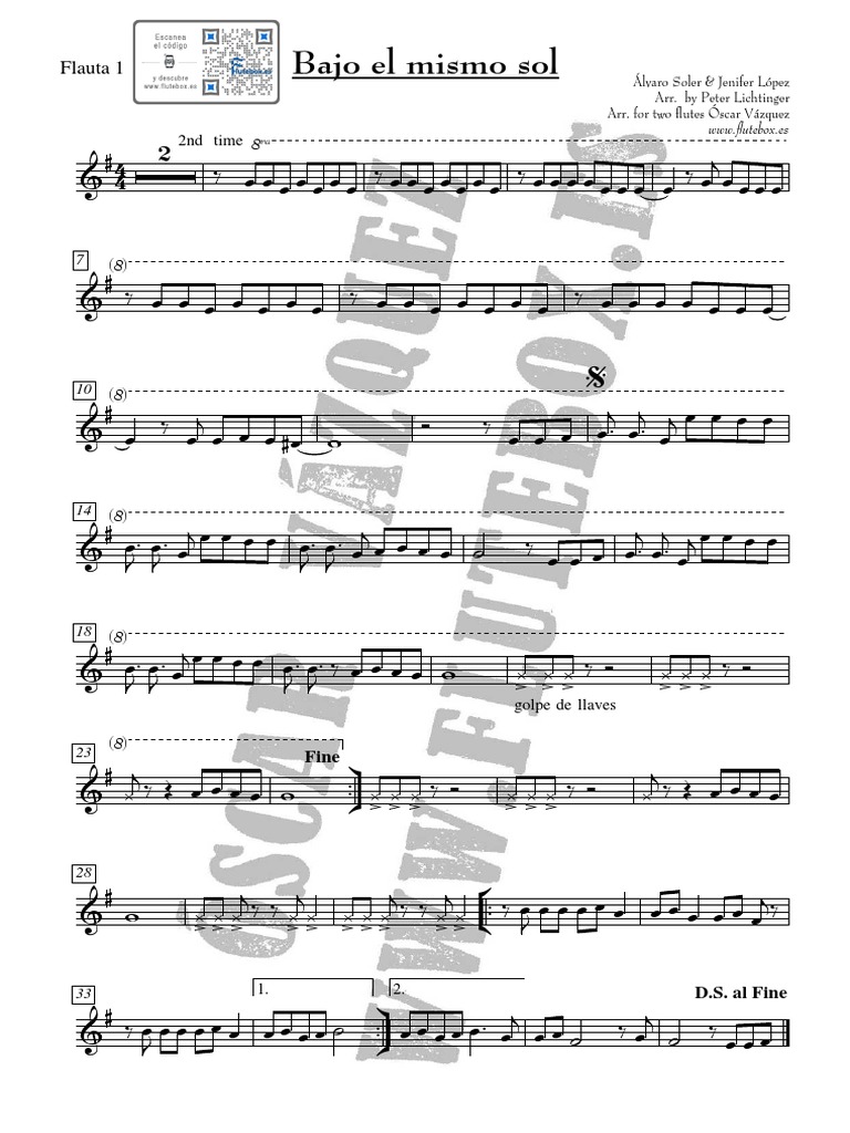 Bajo El Mismo Sol Flauta | PDF