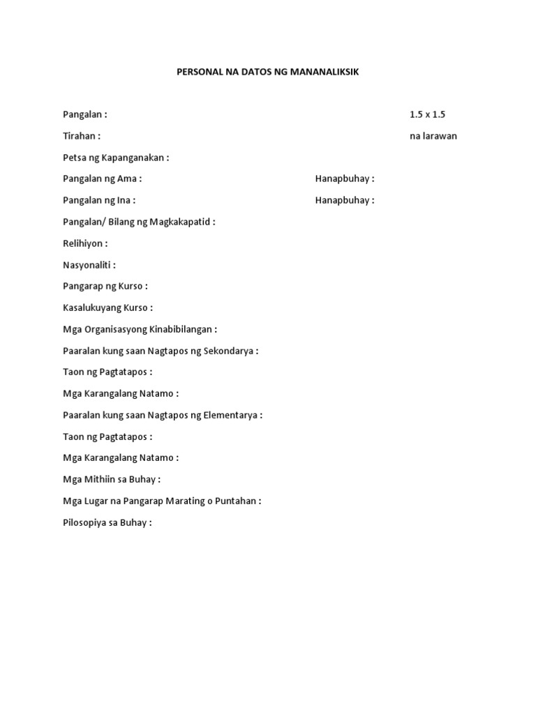 Personal Na Datos NG Mananaliksik | PDF