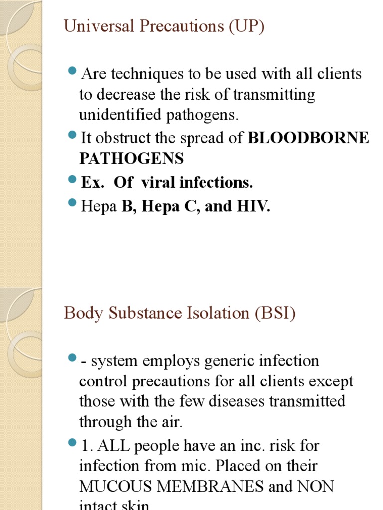 Guidelines for Implementing Universal Precautions and Transmission ...