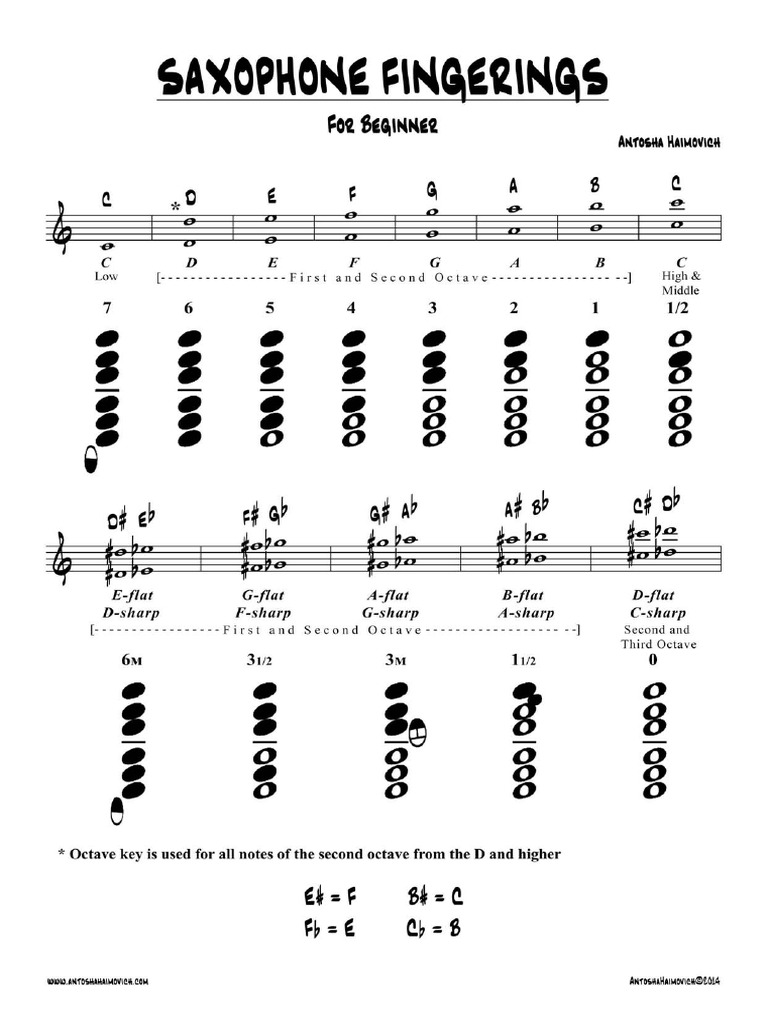 Antosha Haimovich - Saxophone Fingerings For Beginner PDF | PDF