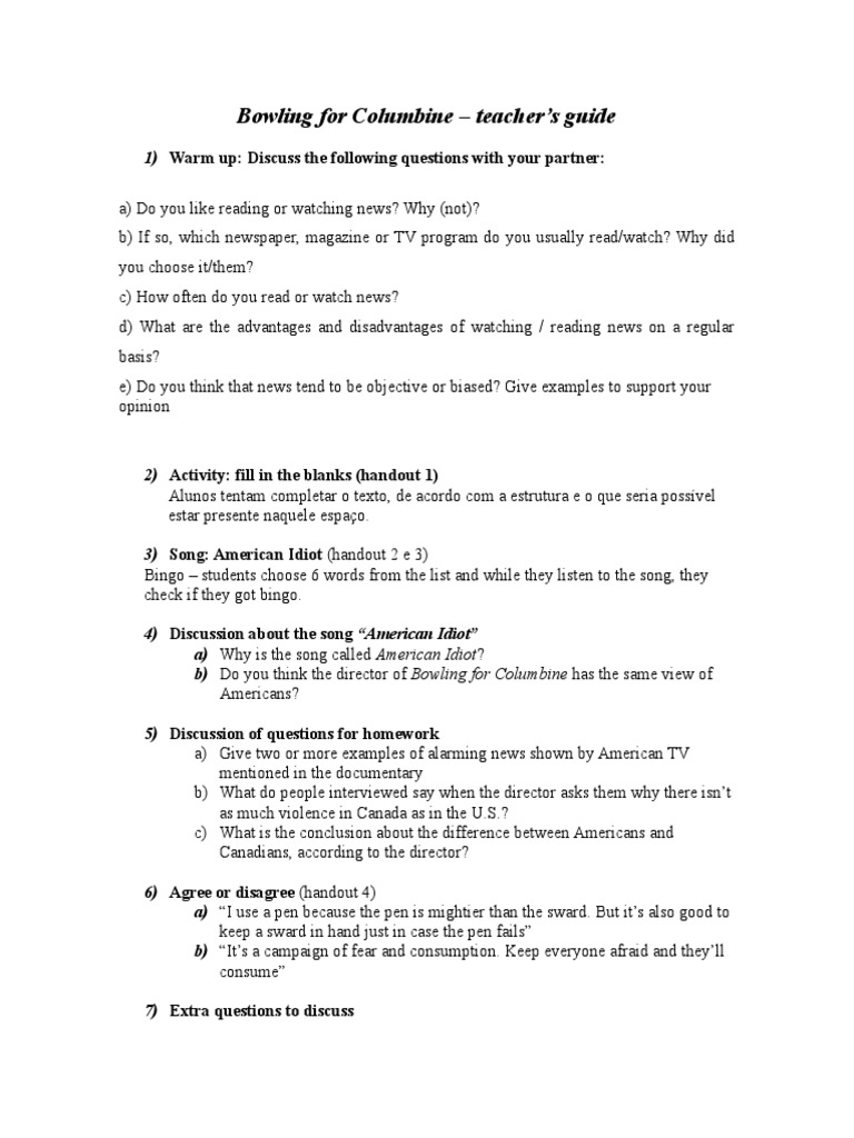 Bowling For Columbine - Teacher's Guide | PDF | News | Public Sphere