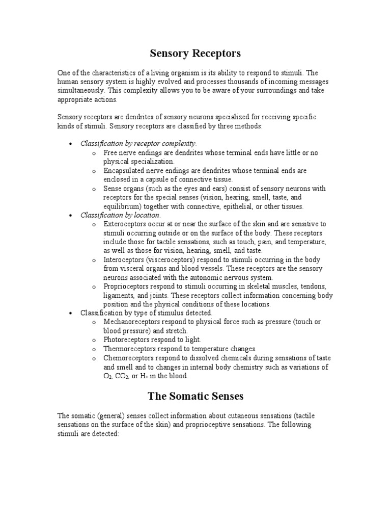 The Sensory System & The Five Senses - Cliffnotes A&p | PDF | Ear | Taste