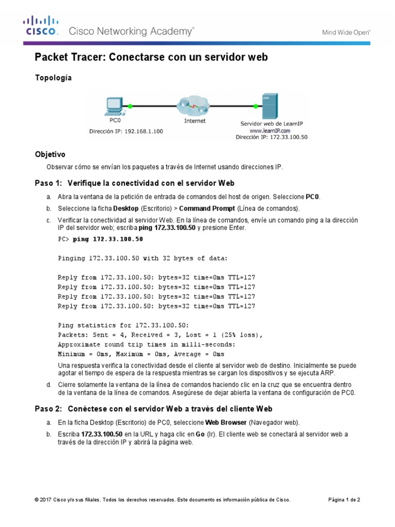 4.1.1.2 Packet Tracer - Connecting To A Web Server | PDF | Servidor web | Internet y web