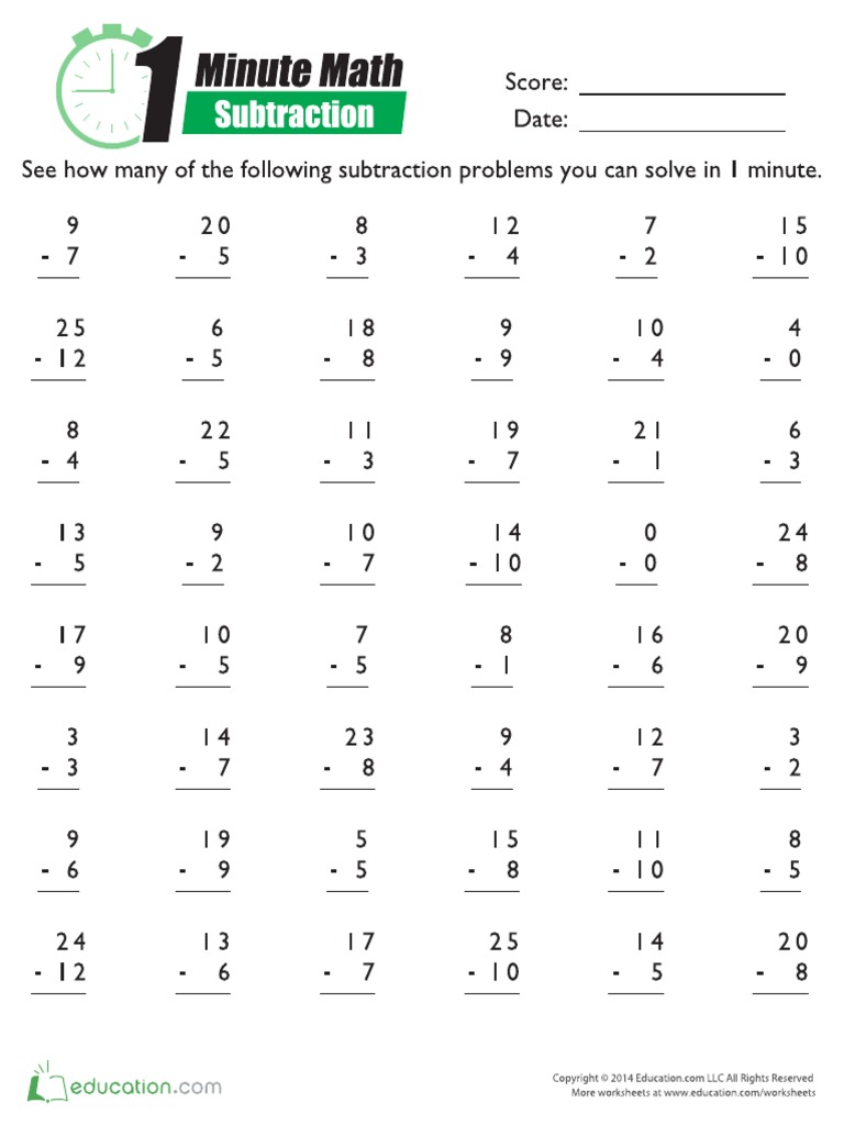 Mad Minute Math: Subtraction PDF | PDF
