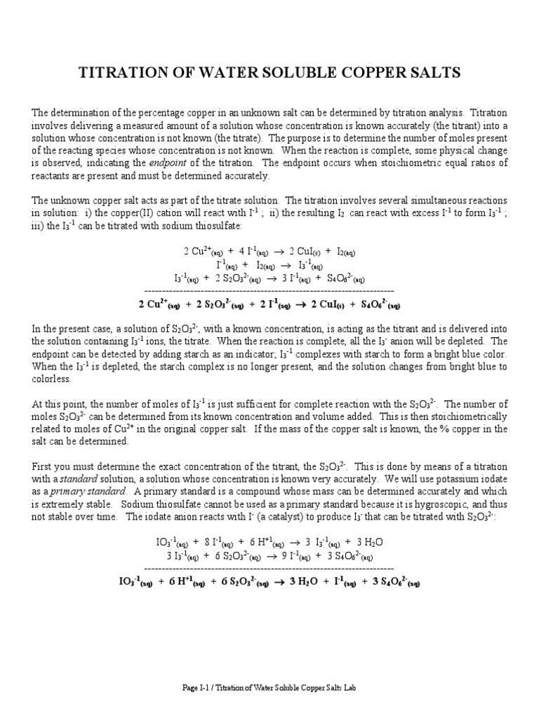 Copper Tit Rations | PDF | Titration | Chemistry