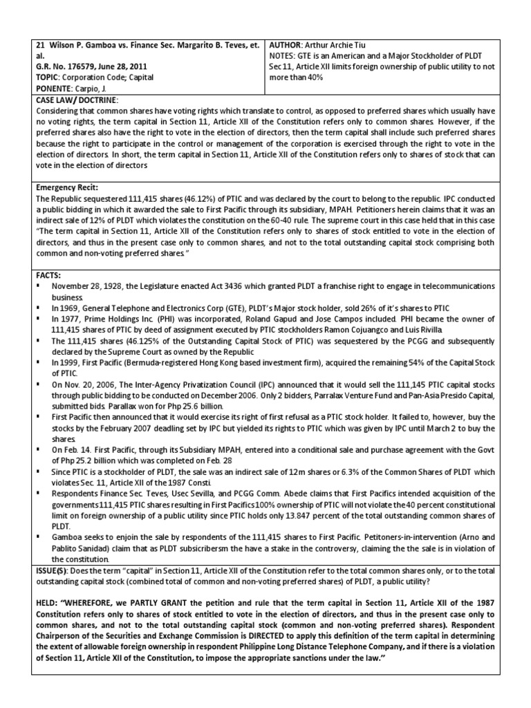 21 Wilson P. Gamboa vs. Finance Sec. Margarito B. Teves, Et. Al. | PDF ...