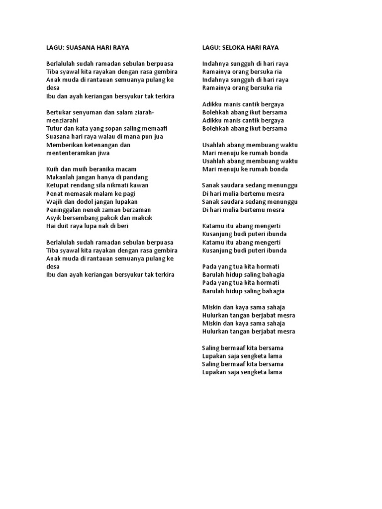 Lagu-Lagu Hari Raya Penuh Keceriaan | PDF | Puisi