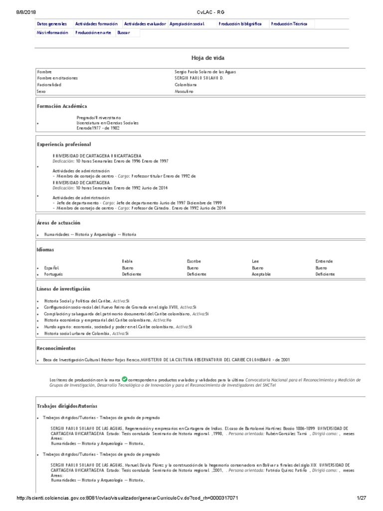 CvLAC Sergio Solano | PDF | Colombia | Academia
