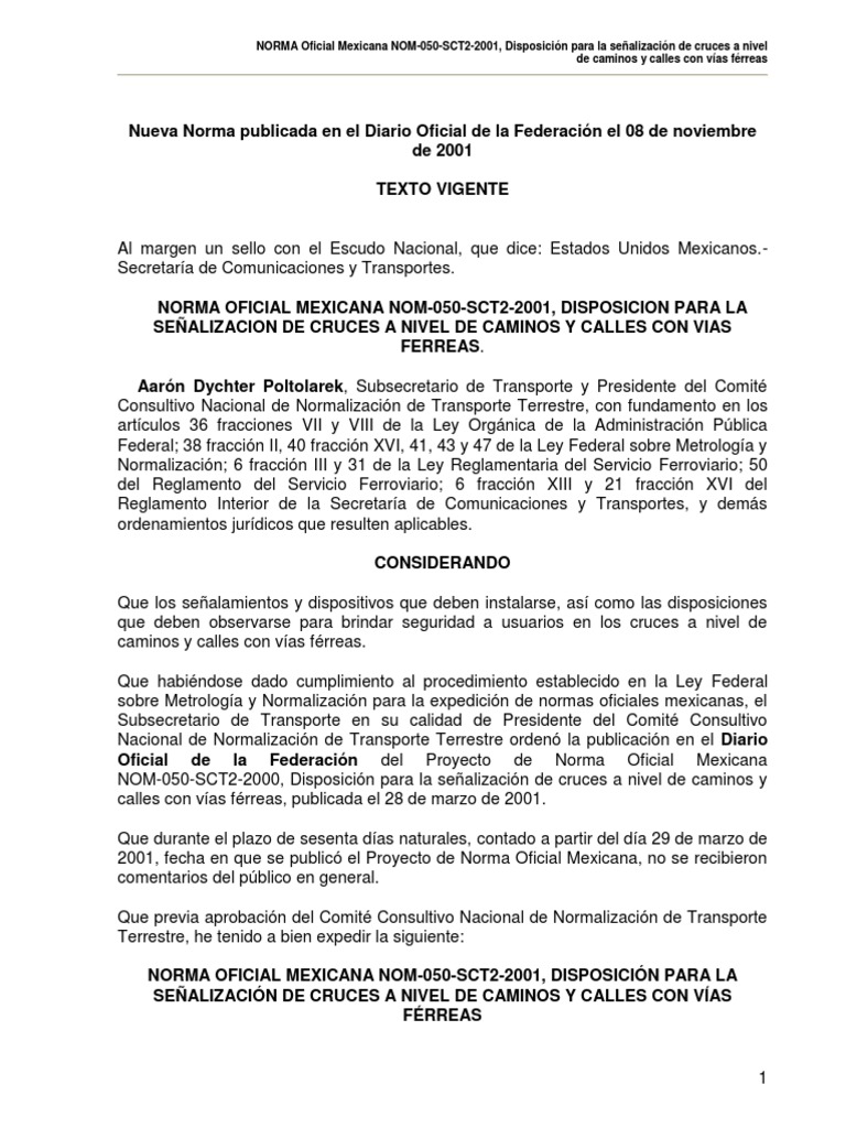 NORMA Oficial Mexicana NOM-050-SCT2-2001 | PDF | Semáforo | Calle
