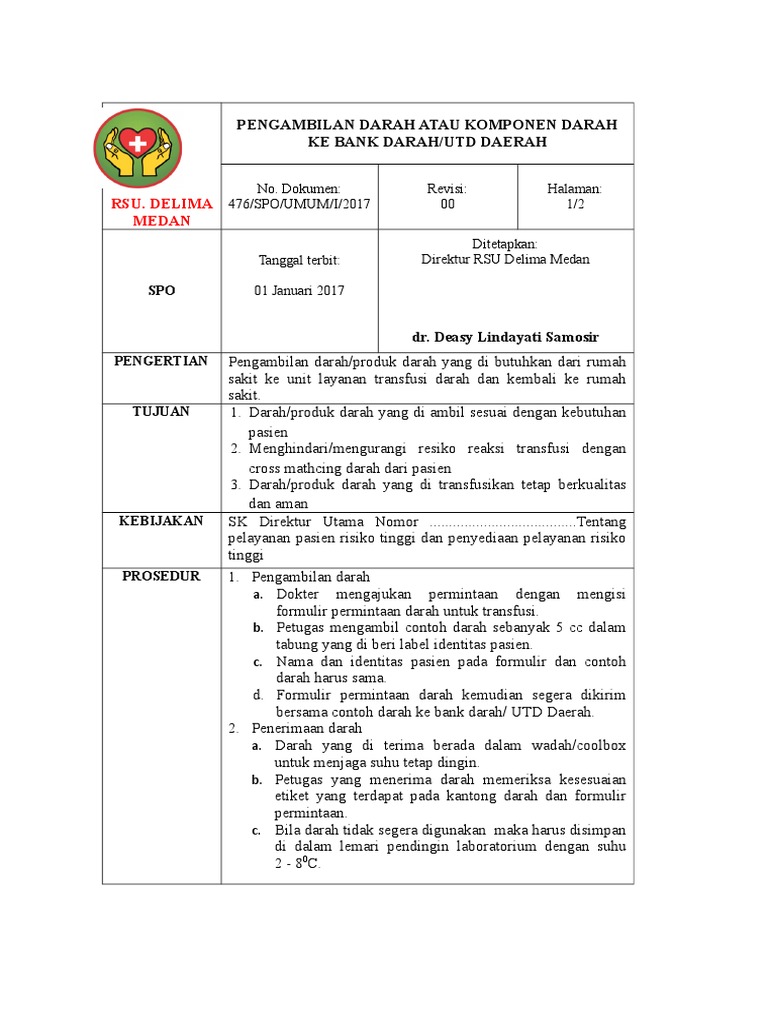 Sop Permintaan Darah | PDF