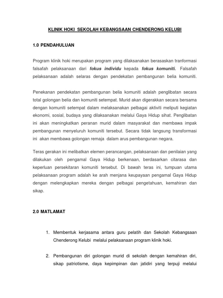 Kertas Kerja Klinik Hoki 2018 | PDF