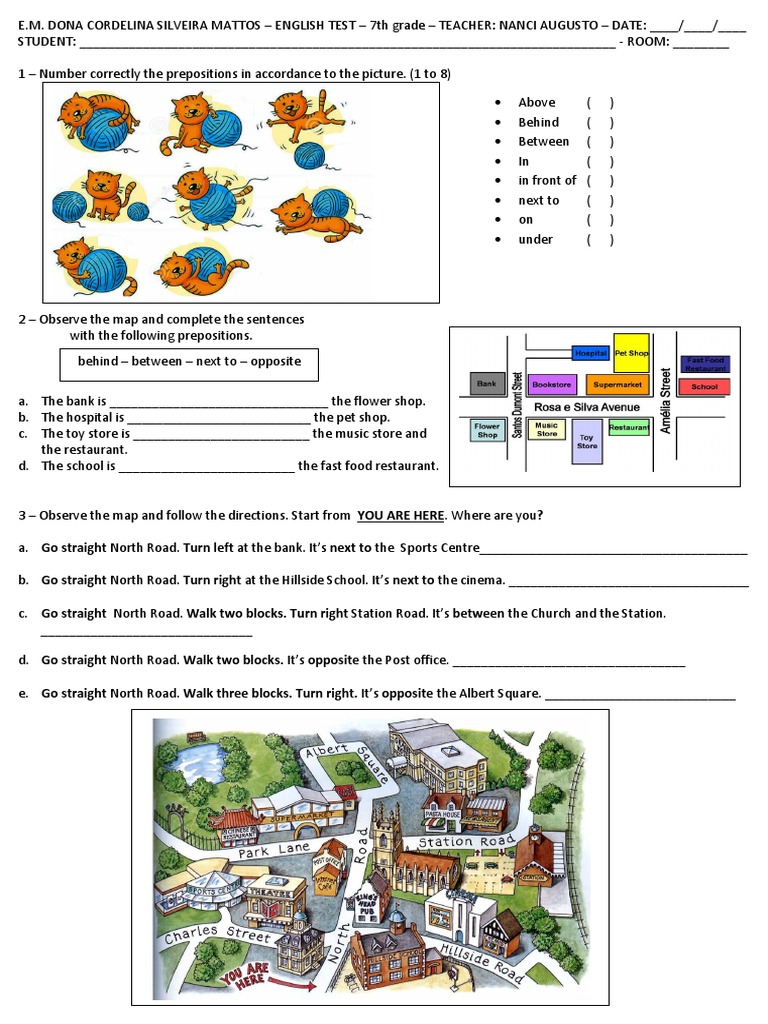 Prepositions of Place and Directions Worksheet | PDF