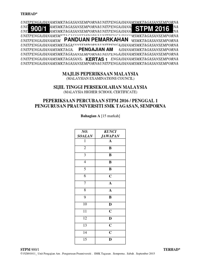 Panduan Pemarkahan Percubaan STPM 2016 Penggal 1 SMK Tagasan Semporna ...