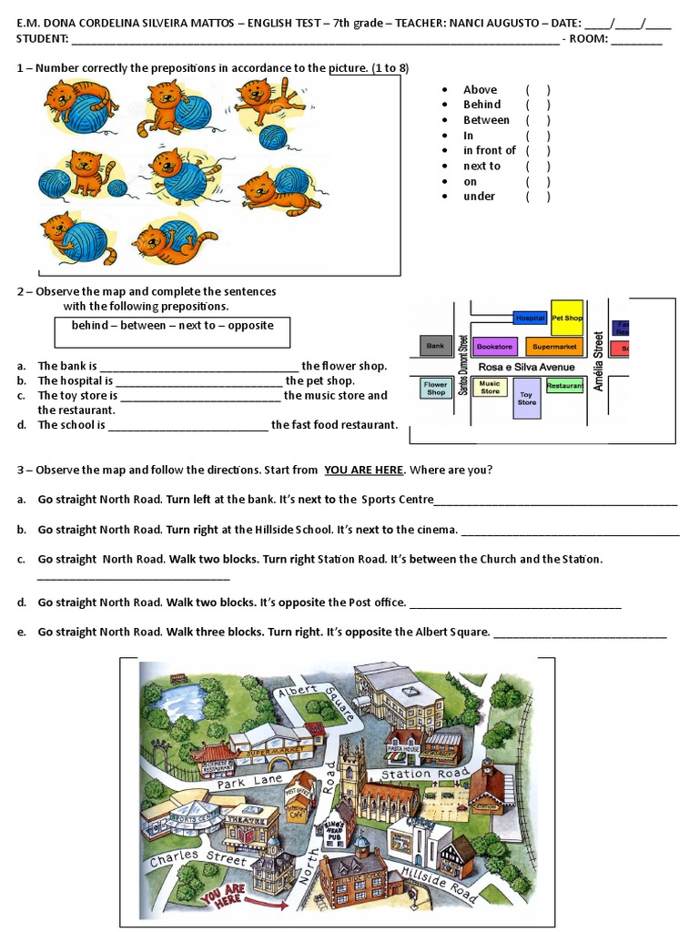 Directions and Prepositions of Place Reading Comprehension Exercises ...