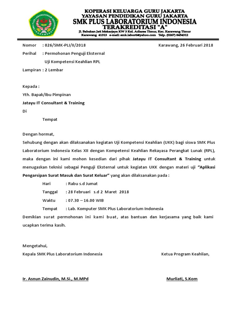 Surat Penguji Eksternal | PDF