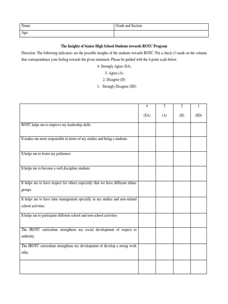 Senior High Students' ROTC Insights | PDF | Reserve Officers' Training ...