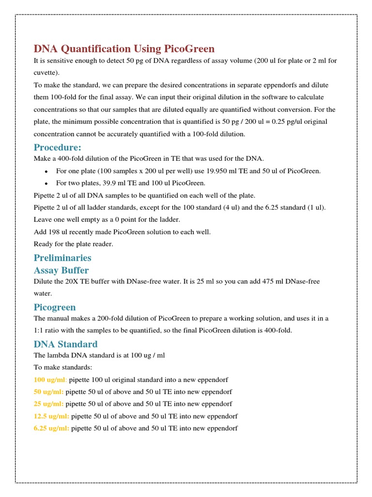 DNA Quantification Using PicoGreen | PDF