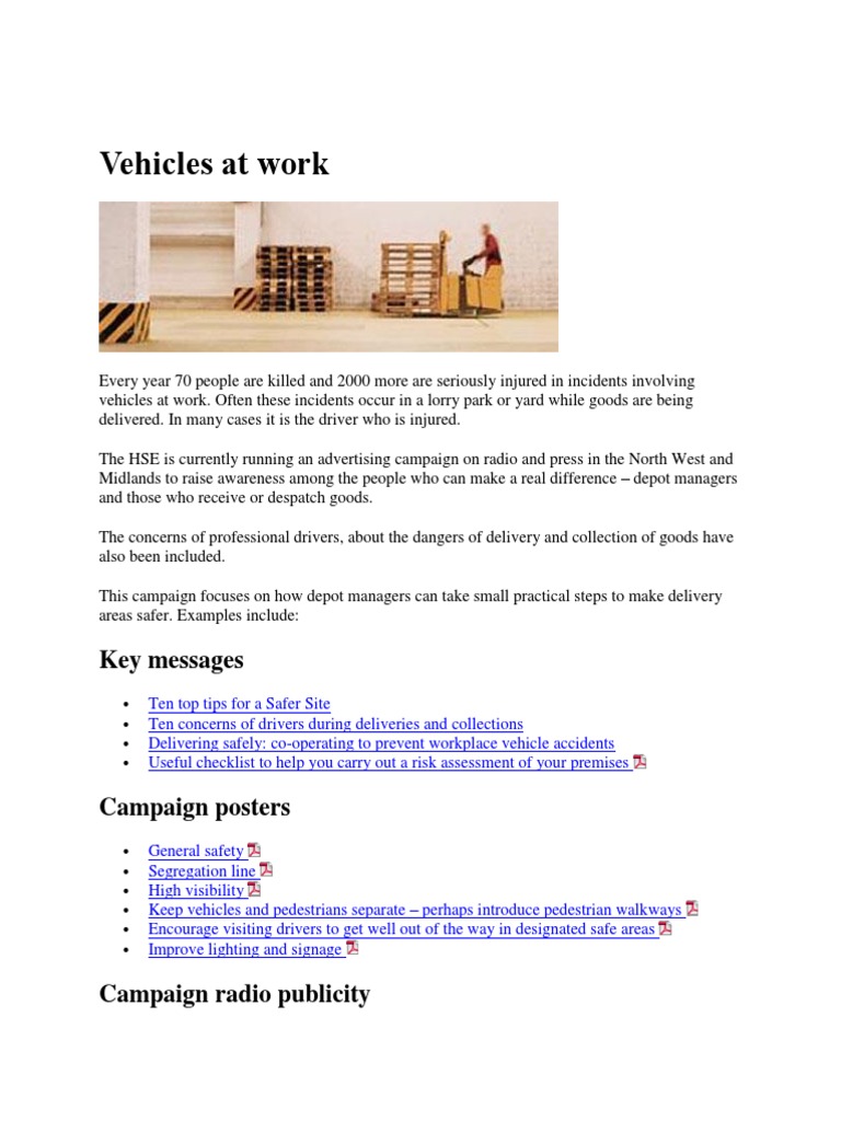 Preventing Vehicle Incidents at Work Depots: A Campaign by the UK ...