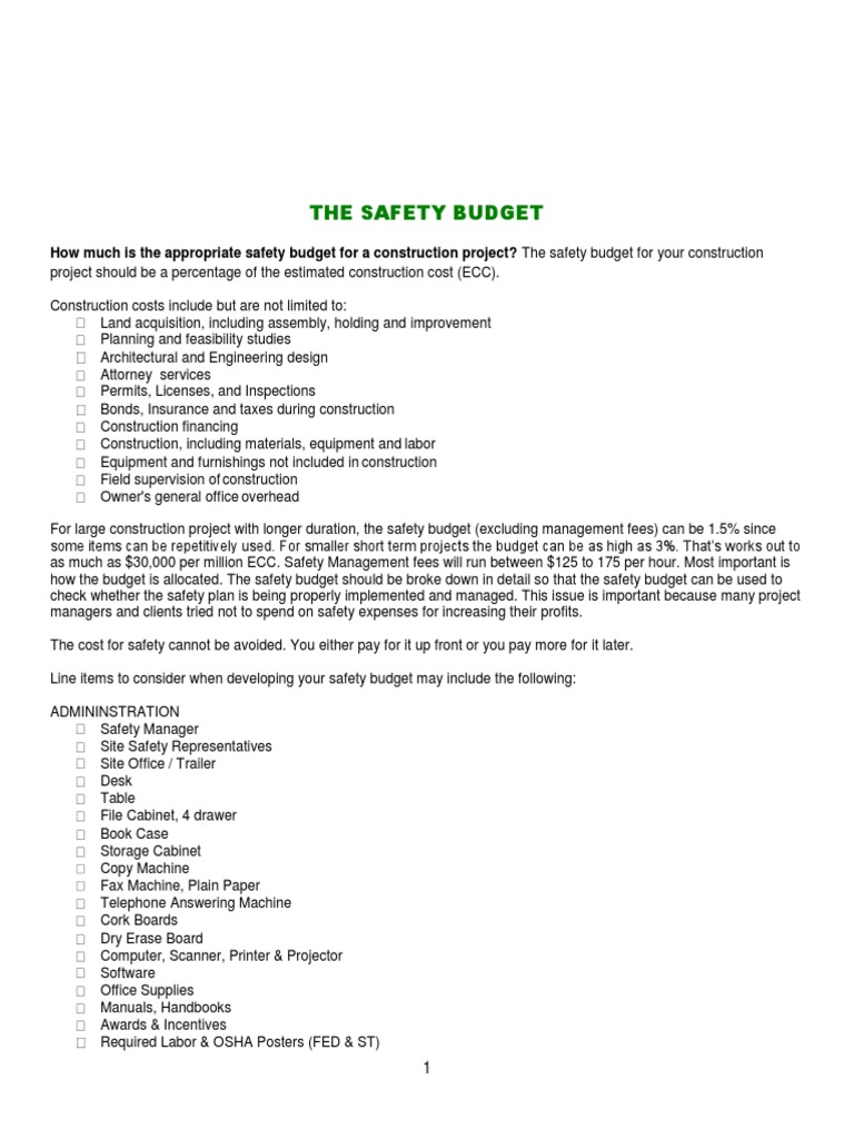 Safety Budget | Download Free PDF | Budget | Safety